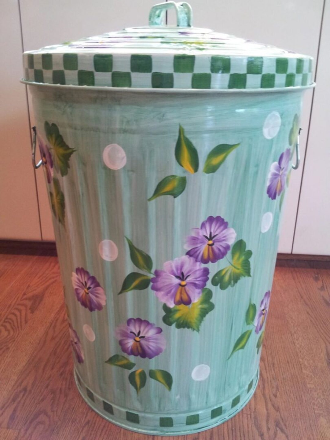 20 Gallon Hunter Wash, Purple/white Pansies, Greenery, Green Checked ...