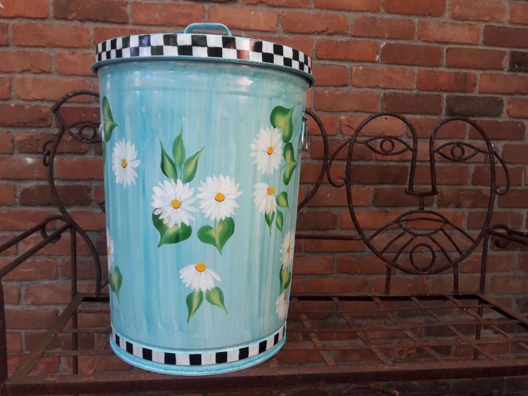 20 Gallon Calypso Wash, White Daisy, Greenery, Black& Checked Lid Rim ...