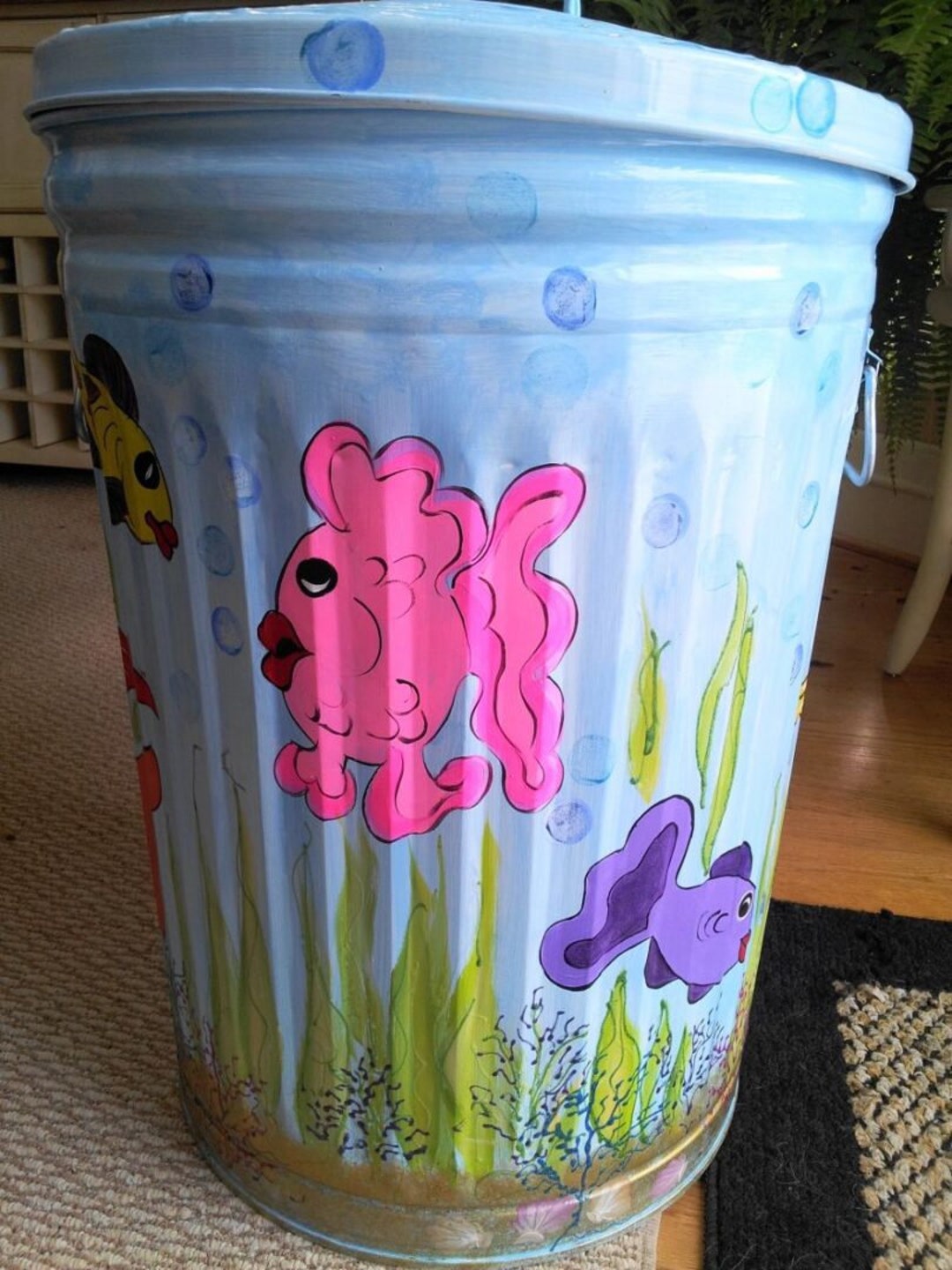 Hand Painted Trash/garbage Can - 20 Gallon Ocean Floor and Colorful ...