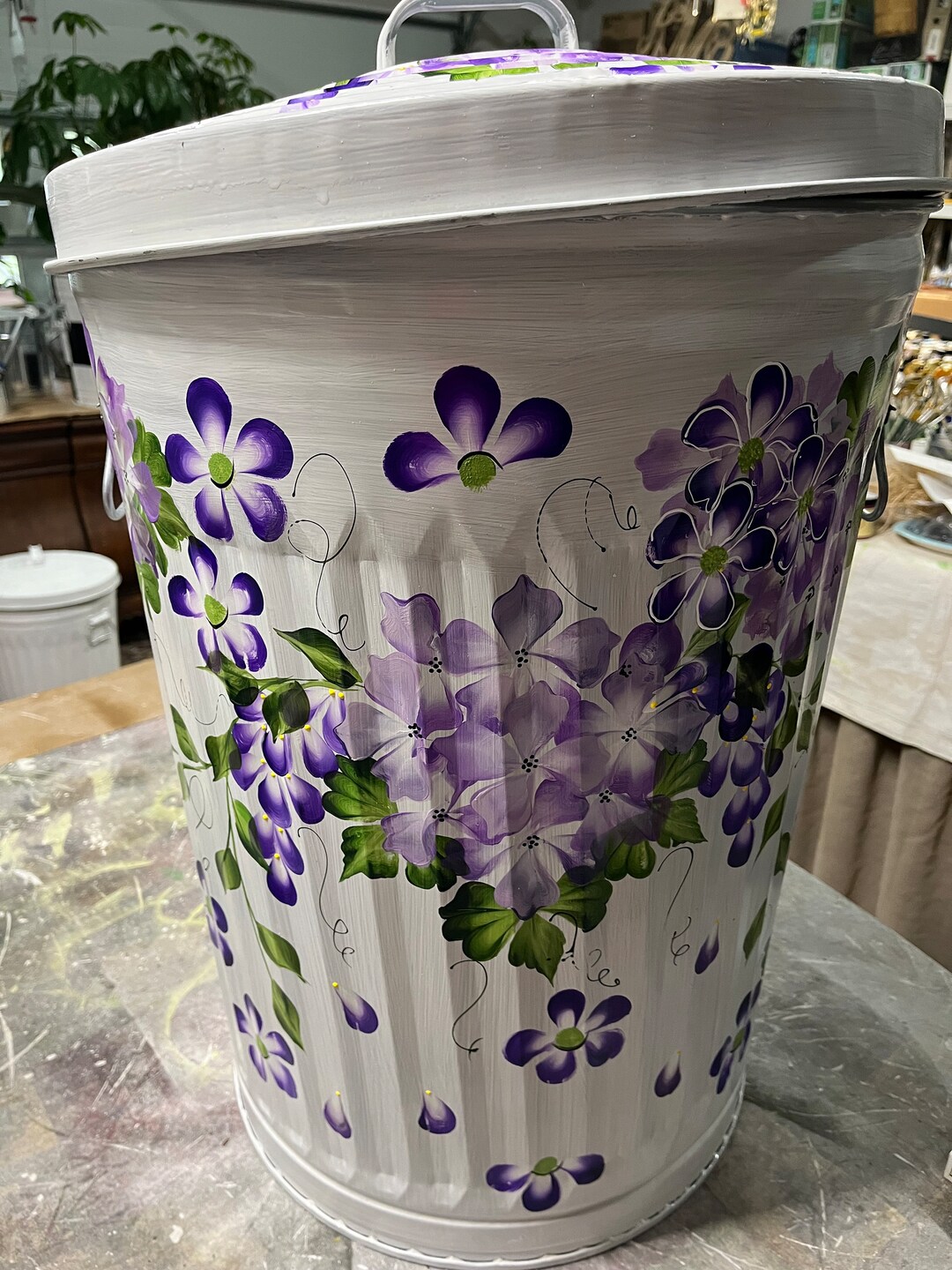 20 Gallon Hand Painted Trash/garbage Can - Vibrant Purple Floral ...