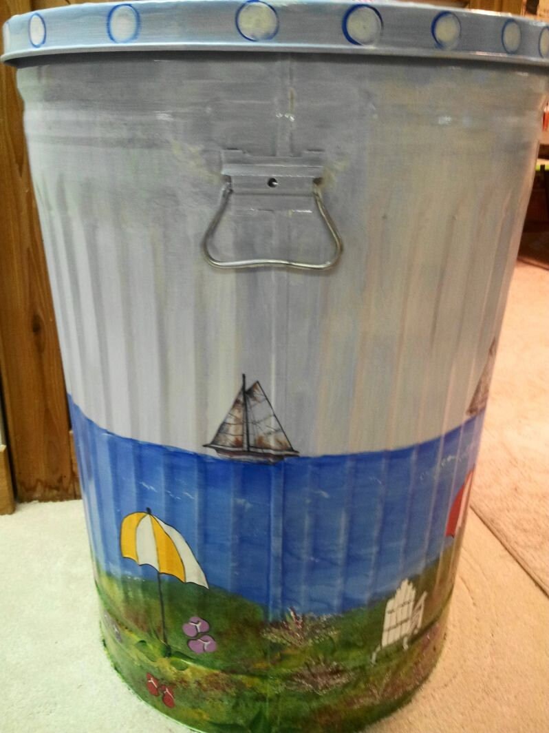 Hand Painted Trash/garbage Can - 30 Gallon Water/land, Flip Flops ...