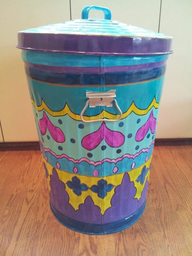 Hand Painted Trash/garbage Can 20 Gallon Talavara Design - Etsy