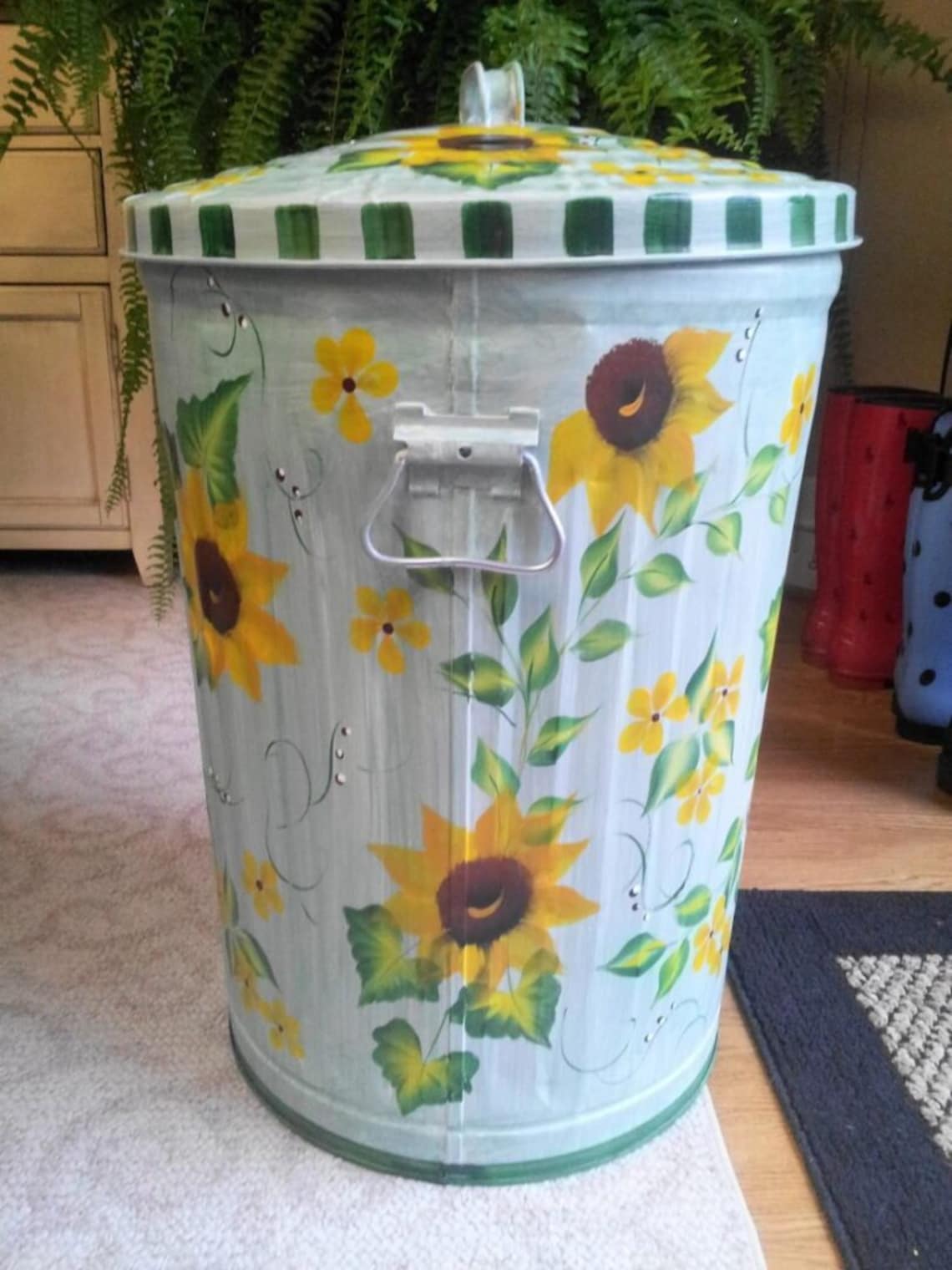 Hand Painted Trash/garbage Can 20 Gallon Light Hunter Wash, Bright ...