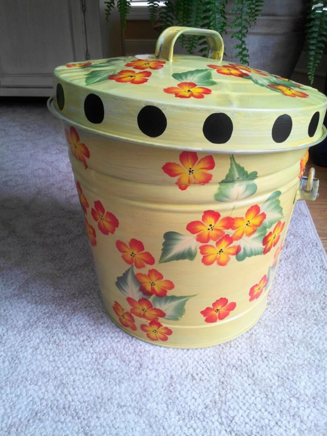 Hand Painted Trash/garbage Can - 6 Gallon Sunflower Wash, Orange/yellow ...