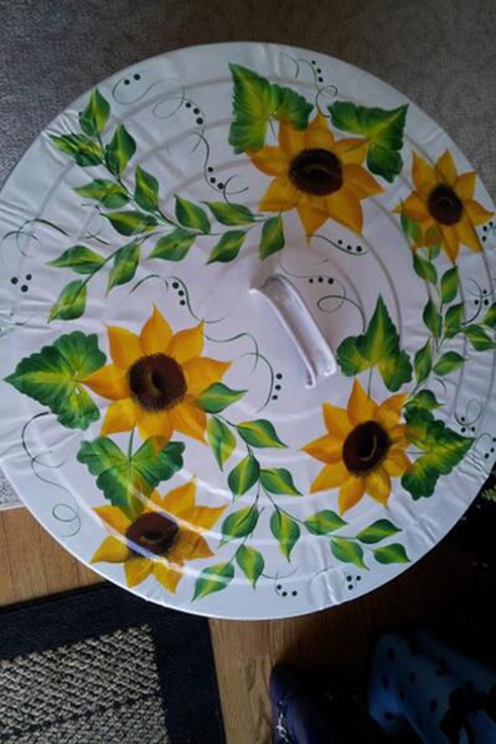 Hand Painted Trash/garbage Can 30 Gallon Bright White With Sunflowers ...