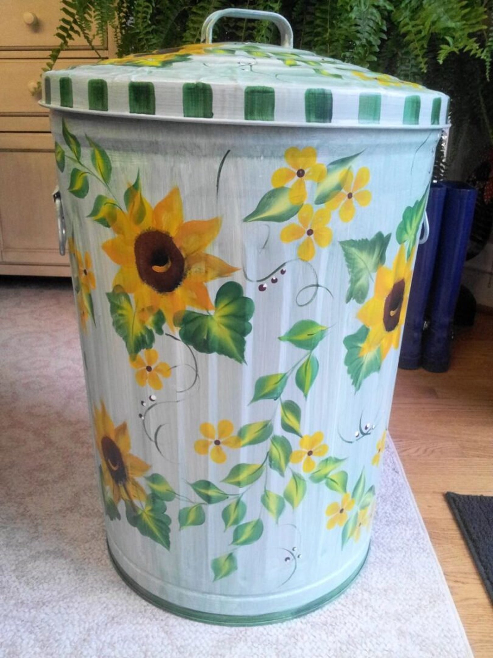 Hand Painted Trash/garbage Can 20 Gallon Light Hunter Wash, Bright ...