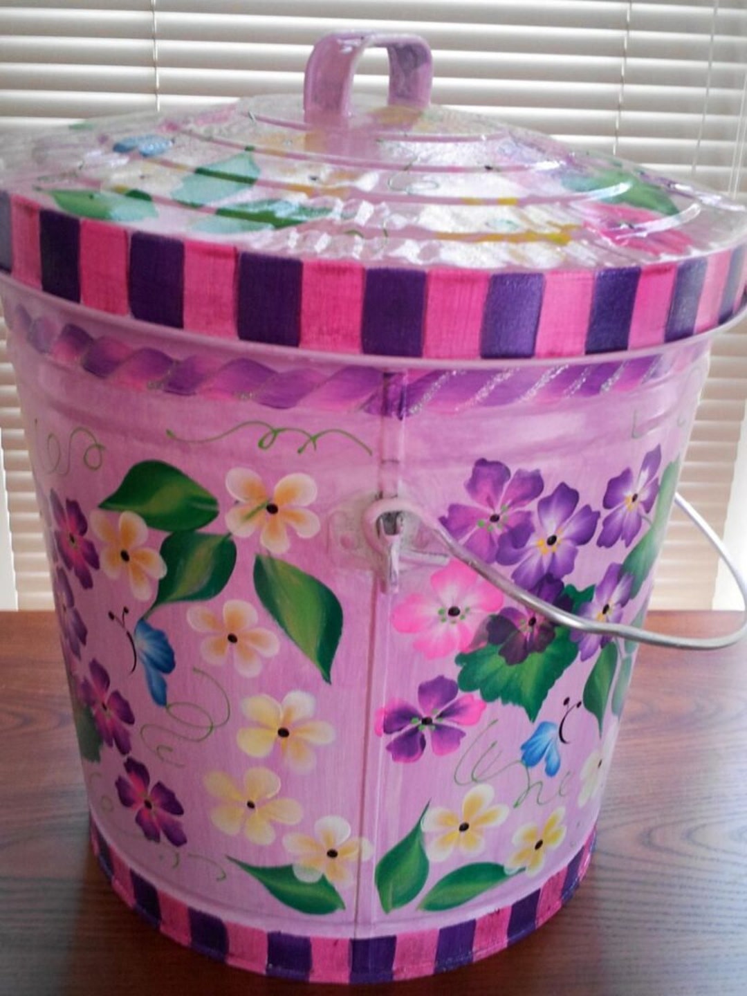 Hand Painted Trash/garbage Can - 10 Gallon Bright Pink Wash, Roping ...