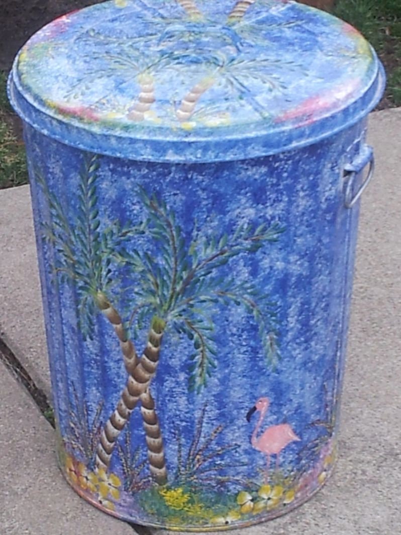Hand Painted Trash/garbage Can 20 Gallon Cobalt Wash Palm - Etsy