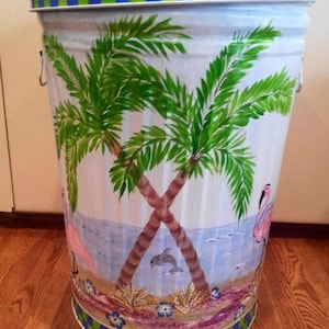 Hand Painted Trash/garbage Can - 30 Gallon Beach Life, Palms, Beach ...