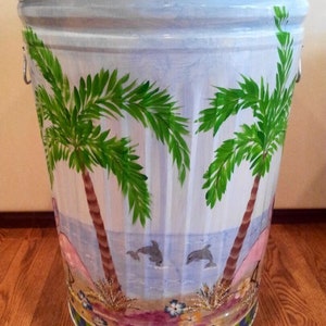 Hand Painted Trash/garbage Can - 30 Gallon Beach Life, Palms, Beach ...