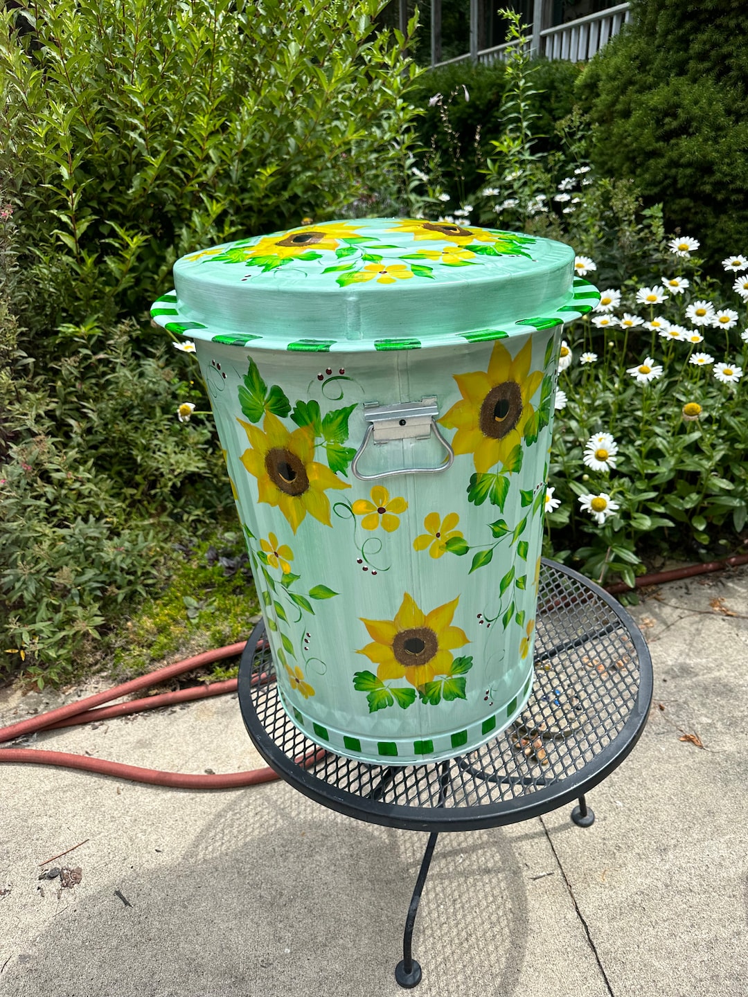 Hand Painted Trash/garbage Can - 20 Gallon Light Hunter Wash, Bright ...