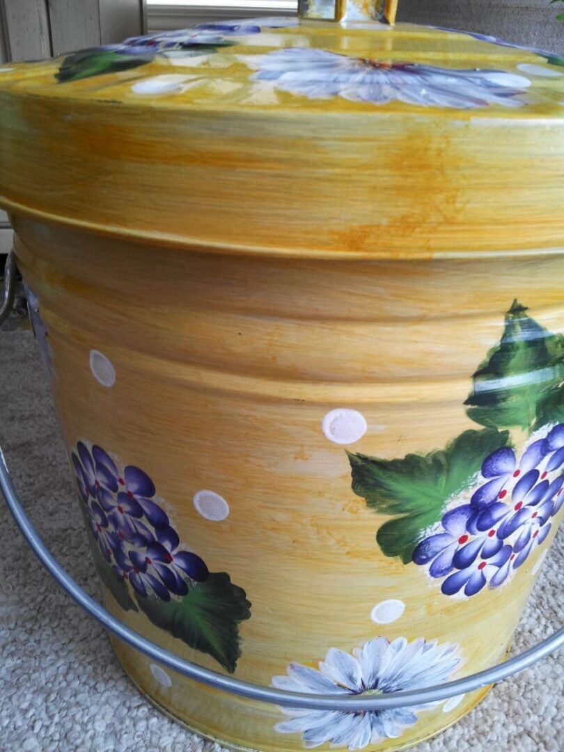 Hand Painted Trash/garbage Can 6 Gallon Ochre Wash, Purple and White ...