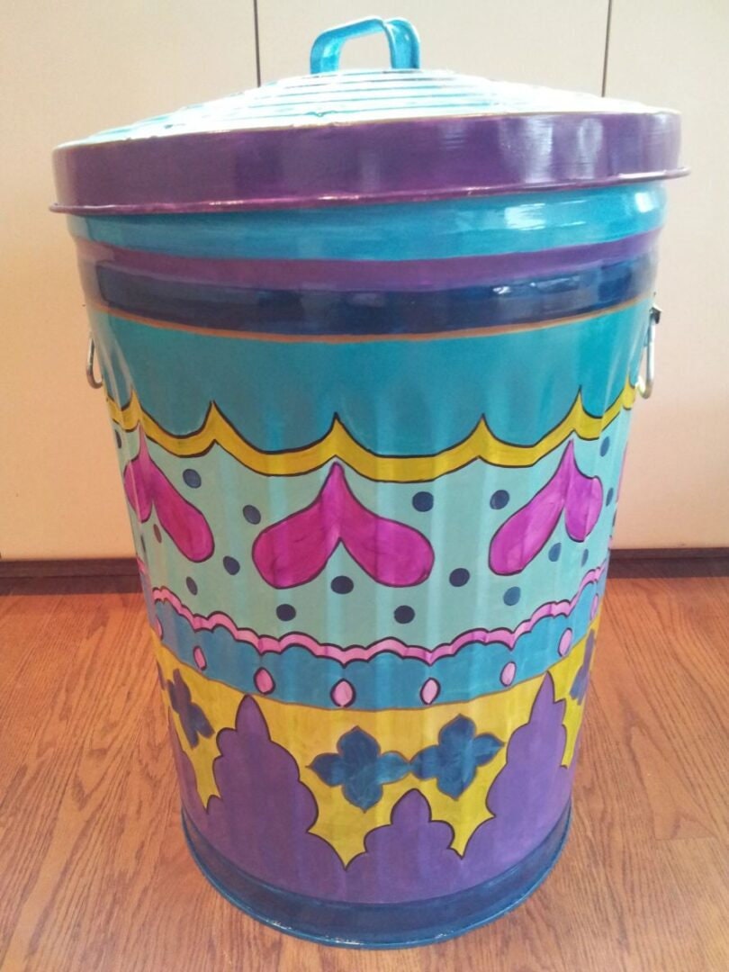 Hand Painted Trash/garbage Can - 20 Gallon Talavara Design, Multi ...
