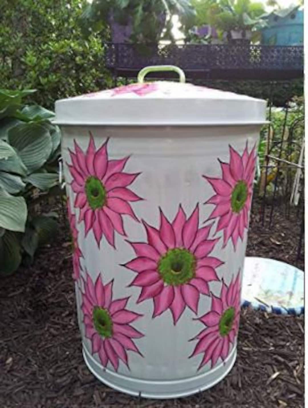 Hand Painted Trash/garbage Can - 20 Gallon Vibrant White With Hot Pink ...
