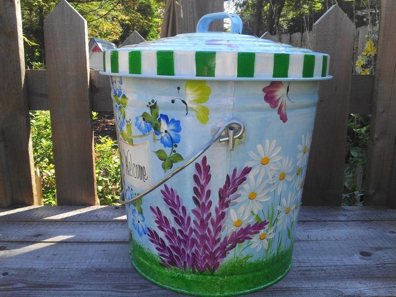 Hand Painted Trash/garbage Can - 6 Gallon Garden, Colorful Butterflies ...