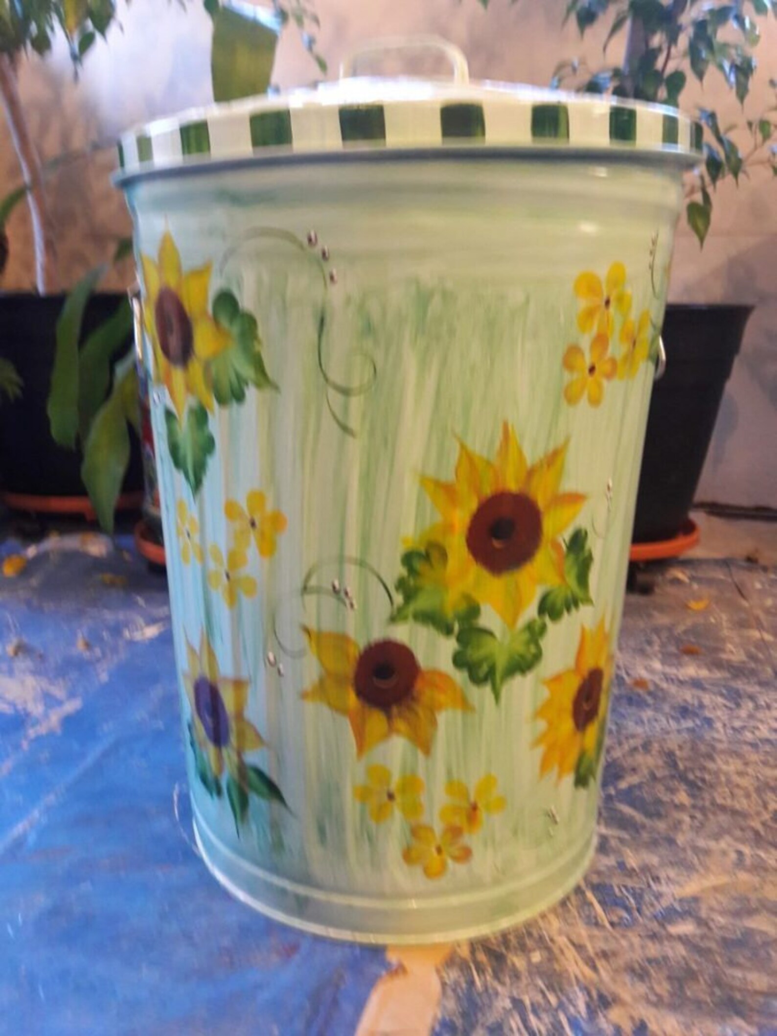 Hand Painted Trash/garbage Can - 20 Gallon Light Hunter Wash ...