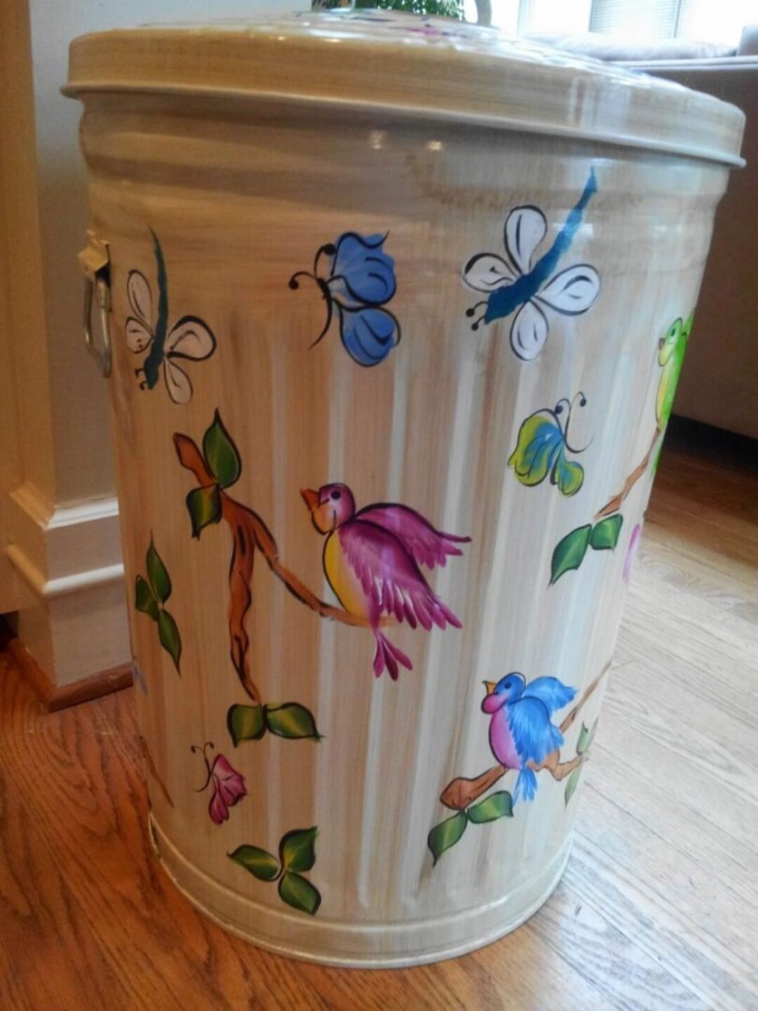 Hand Painted Trash/garbage Can - 20 Gallon Linen Wash, Multi Colored ...