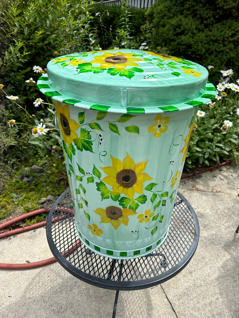 Hand Painted Trash/garbage Can - 20 Gallon Light Hunter Wash, Bright ...