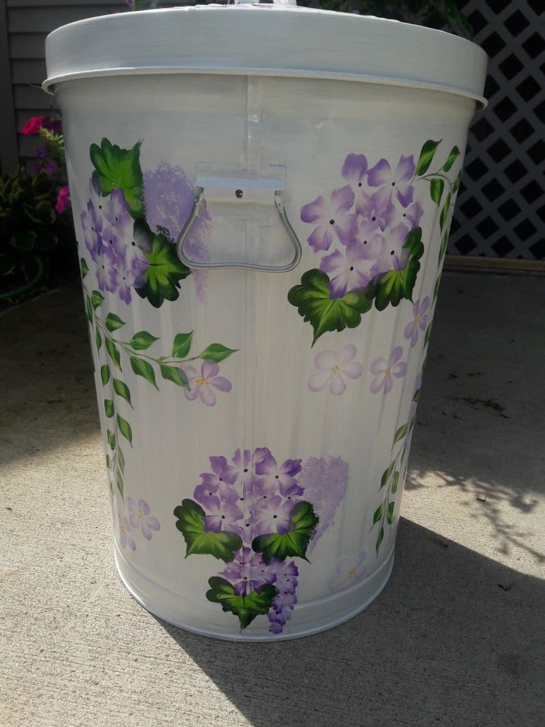 Hand Painted Trash/garbage Can - 20 Gallon Bright White Wash, Lavender ...