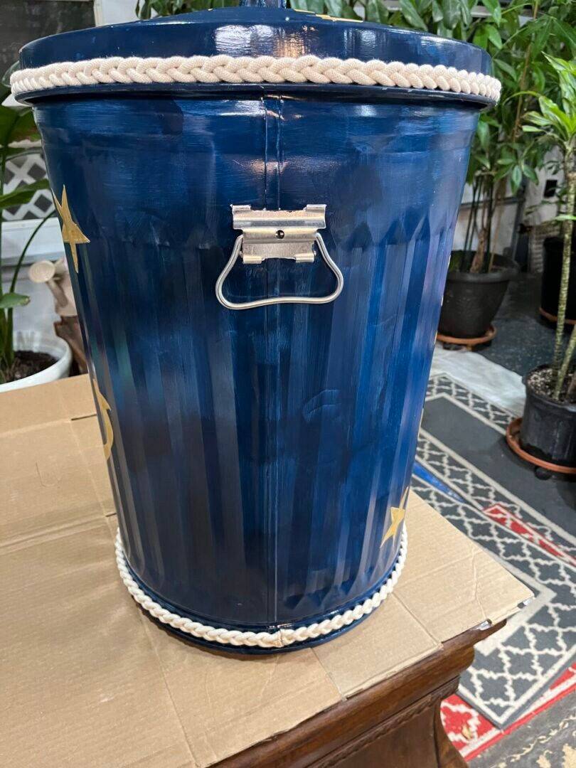 Hand Painted Trash/garbage Can - 20 Gallon Nautical - Gold Anchors ...