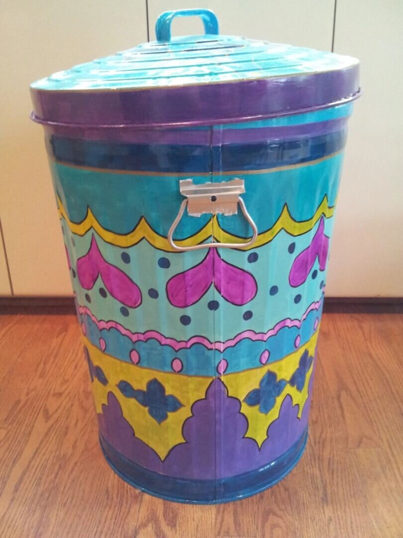 Hand Painted Trash/garbage Can - 20 Gallon Talavara Design, Multi ...