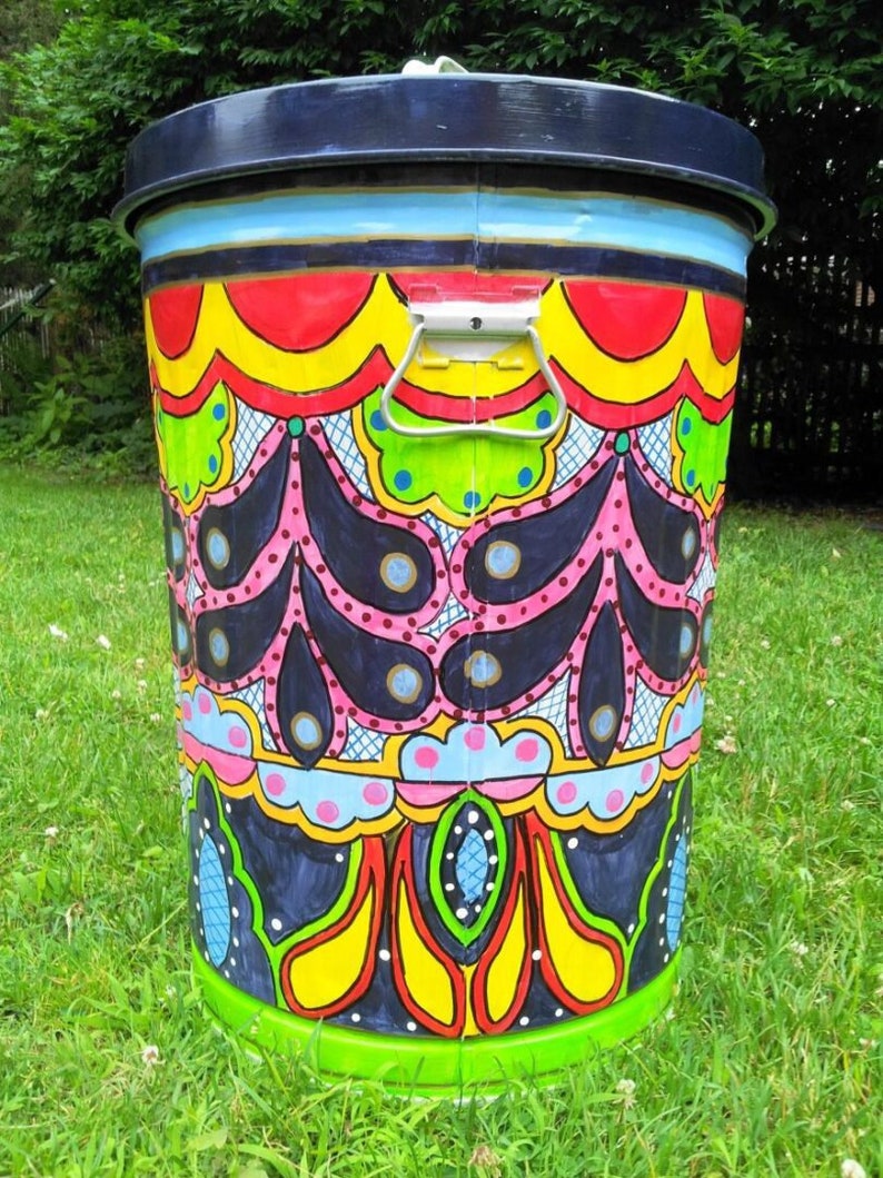 Hand Painted Trash/garbage Can - 20 Gallon Talavara Pattern, Multi ...