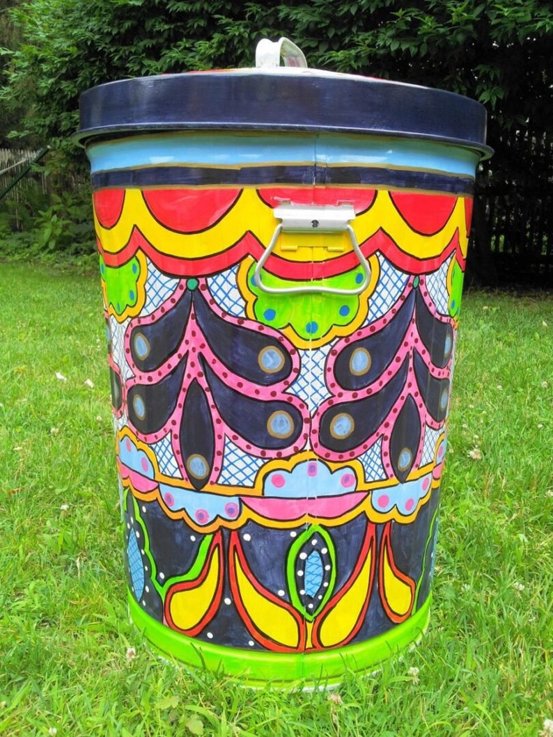 Hand Painted Trash/garbage Can - 20 Gallon Talavara Pattern, Multi ...