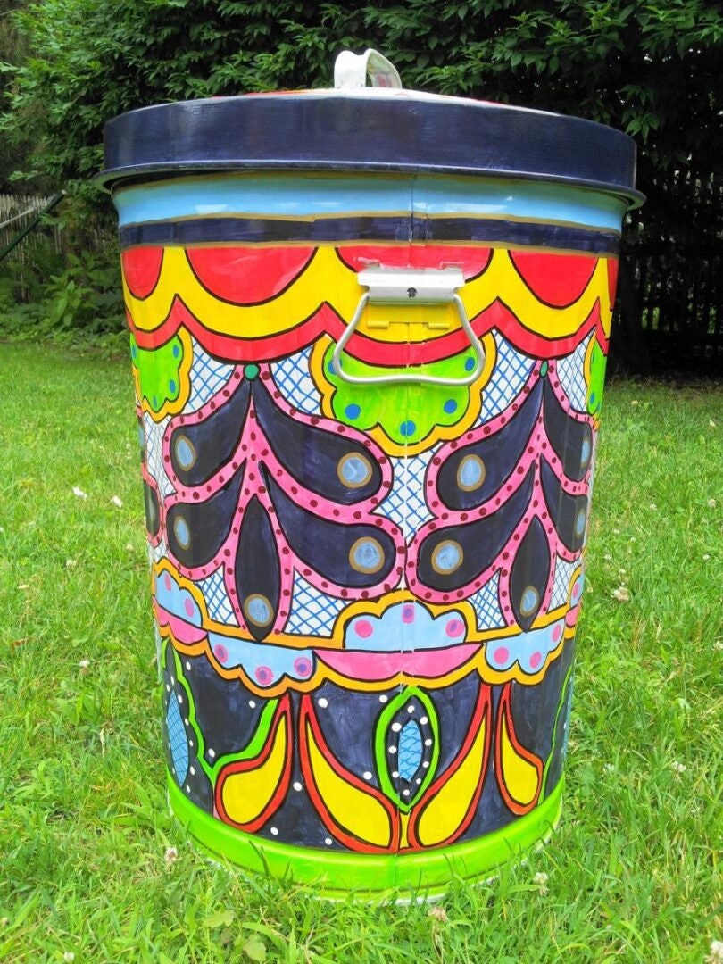 Hand Painted Trash/garbage Can 20 Gallon Talavara Pattern - Etsy