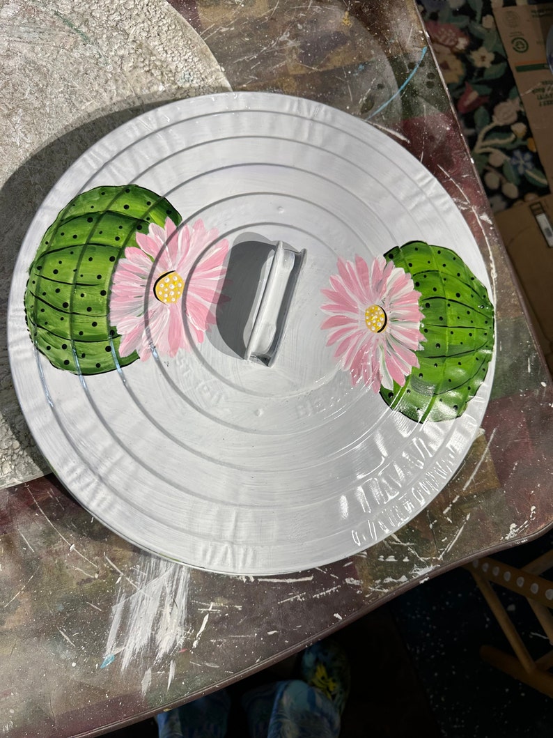 Hand Painted Trash Can - 20 Gallon - Cactus, Red and Pink Flowers - Etsy