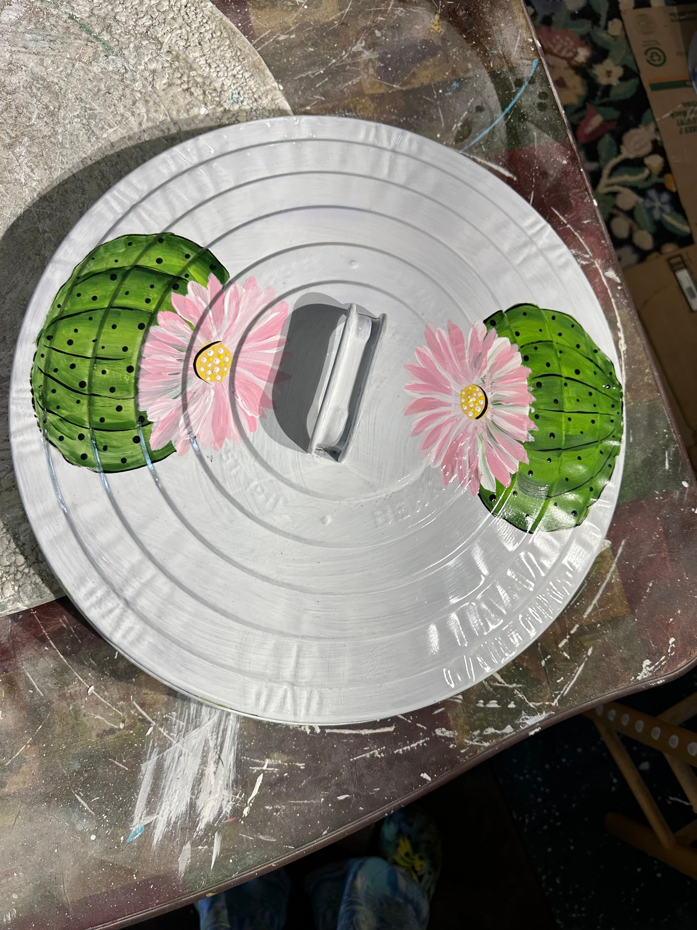 Hand Painted Trash Can - 20 Gallon - Cactus, Red and Pink Flowers - Etsy