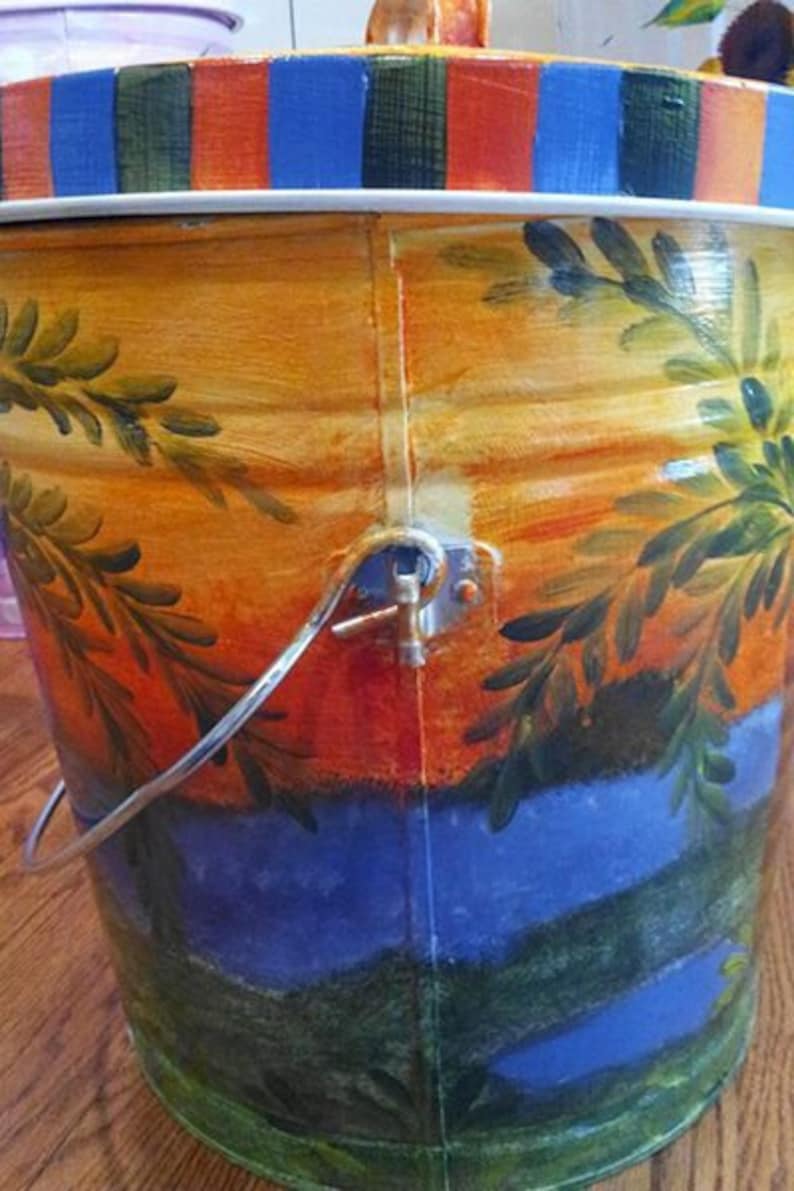 Hand Painted Trash/garbage Can - 10 Gallon Southern Sun Set, Water ...
