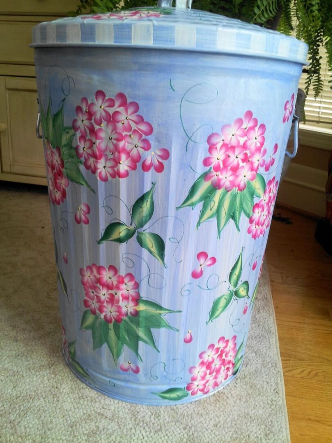 Hand Painted Trash/garbage Can - 20 Gallon Blue Belle Wash, Magenta ...