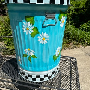 Hand Painted Trash/garbage Can - 30 Gallon Caribbean Blue, Black ...