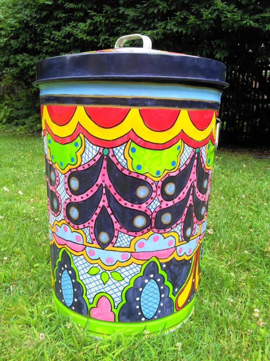 Hand Painted Trash/garbage Can - 20 Gallon Talavara Pattern, Multi ...