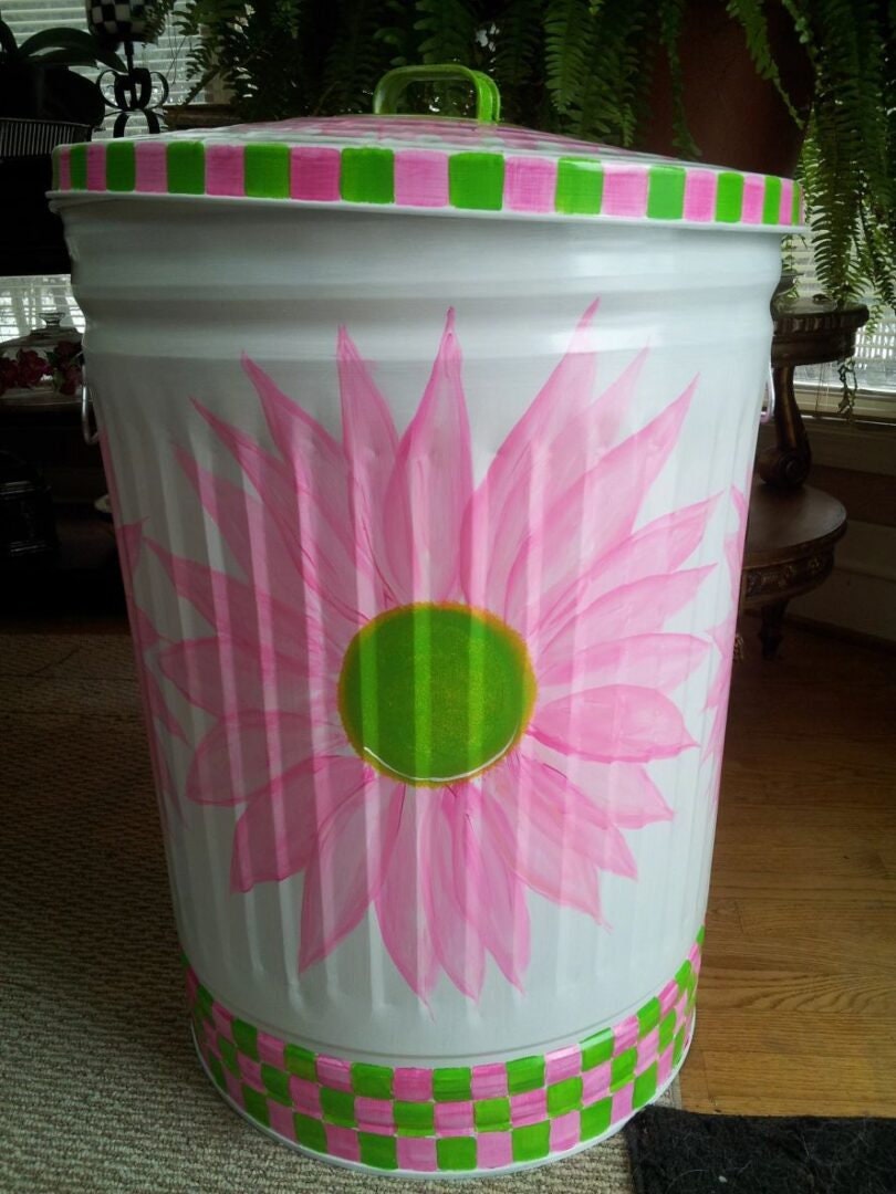 Hand Painted Trash/garbage Can 30 Gallon Bright White - Etsy