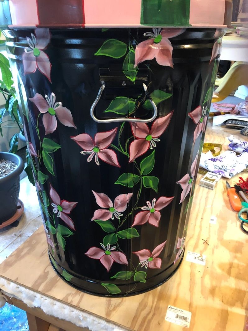 Hand Painted Trash/garbage Can 20 Gallon Floral Vines...... - Etsy