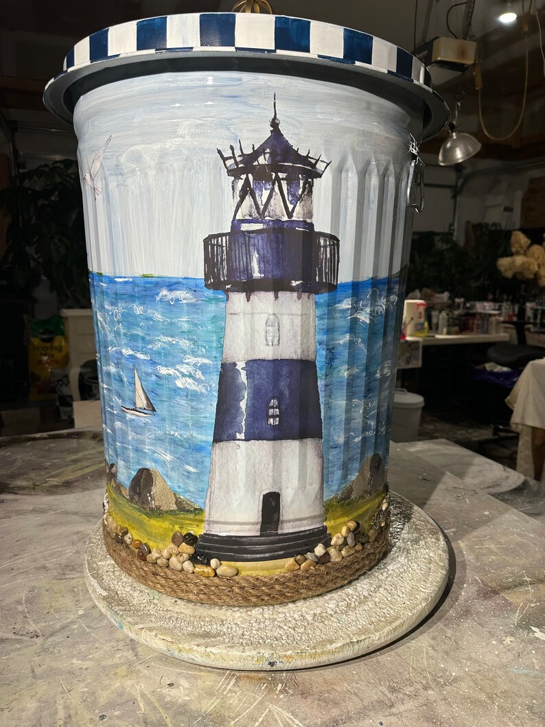 Hand Painted Trash Can - Nautical - 30 Gallon - Etsy