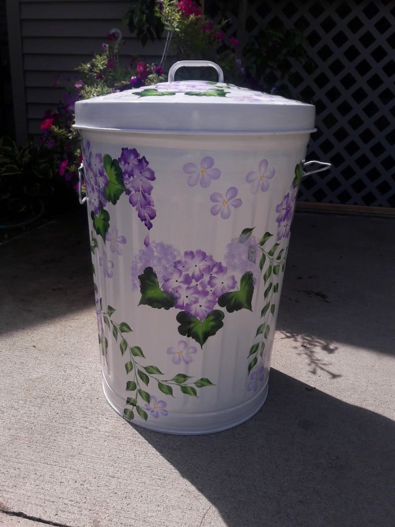 Hand Painted Trash/garbage Can - 20 Gallon Bright White Wash, Lavender ...