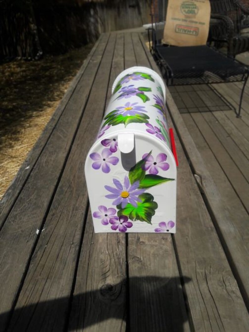 Hand Painted Mailbox Bright White W/purple Floral - Etsy