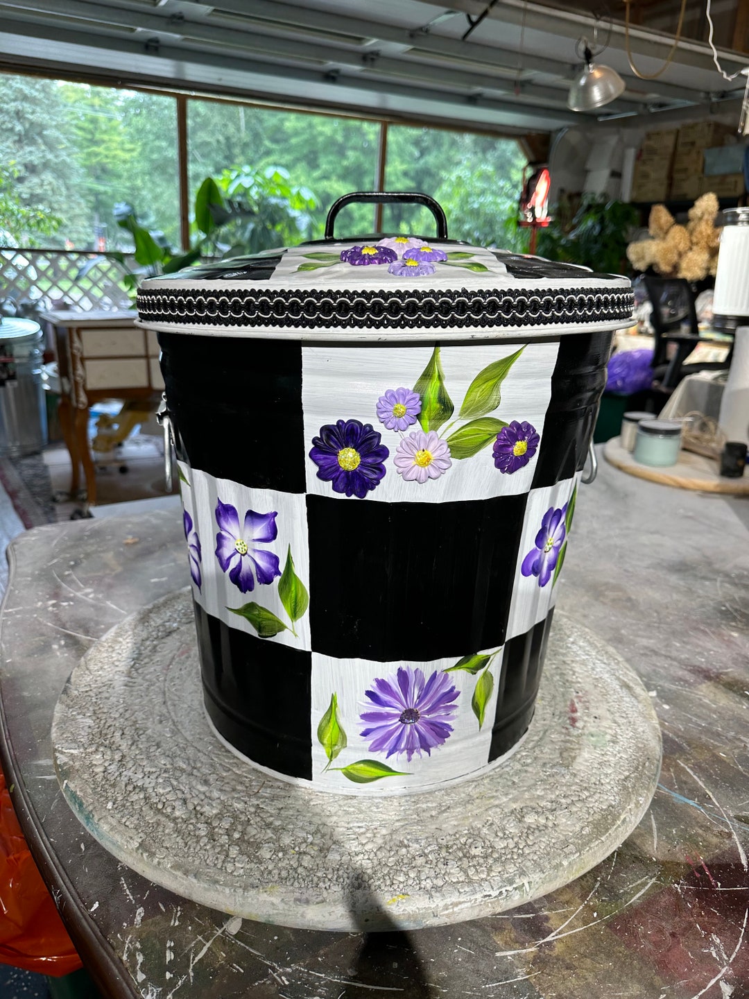 Hand Painted Trash/garbage Can - 10 Gallon - Etsy