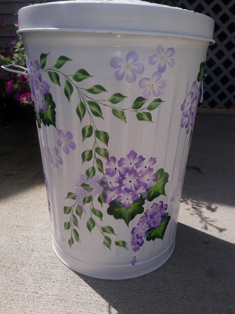 Hand Painted Trash/garbage Can - 20 Gallon Bright White Wash, Lavender ...