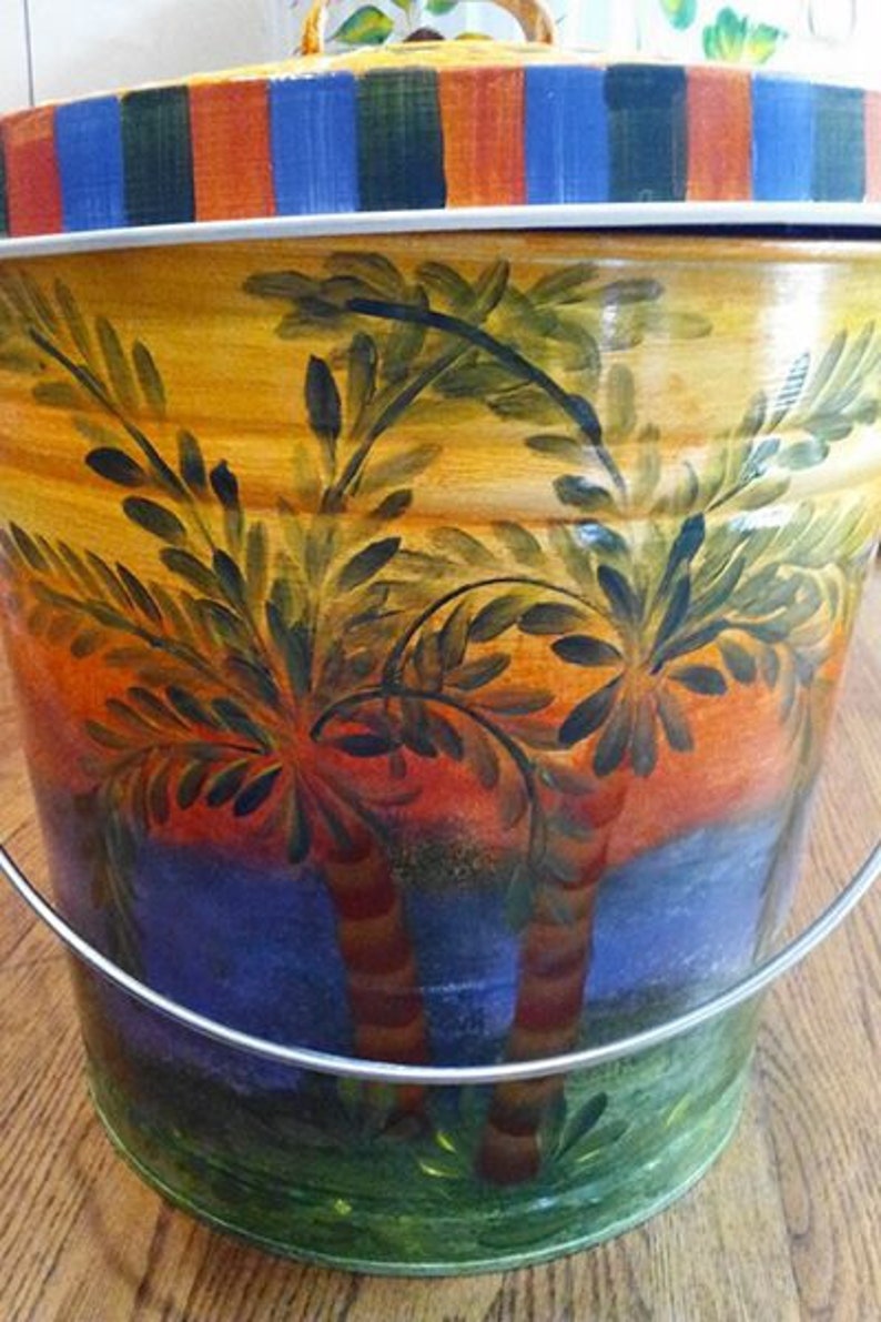 Hand Painted Trash/garbage Can - 10 Gallon Southern Sun Set, Water ...