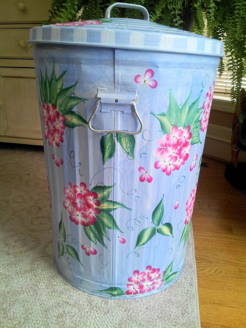 Hand Painted Trash/garbage Can - 20 Gallon Blue Belle Wash, Magenta ...