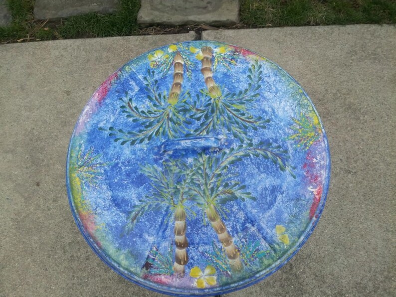 Hand Painted Trash/garbage Can 20 Gallon Cobalt Wash Palm - Etsy