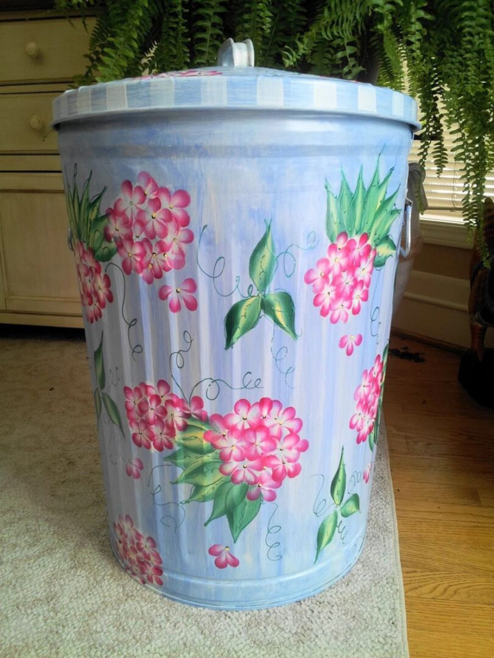 Hand Painted Trash/garbage Can - 20 Gallon Blue Belle Wash, Magenta ...