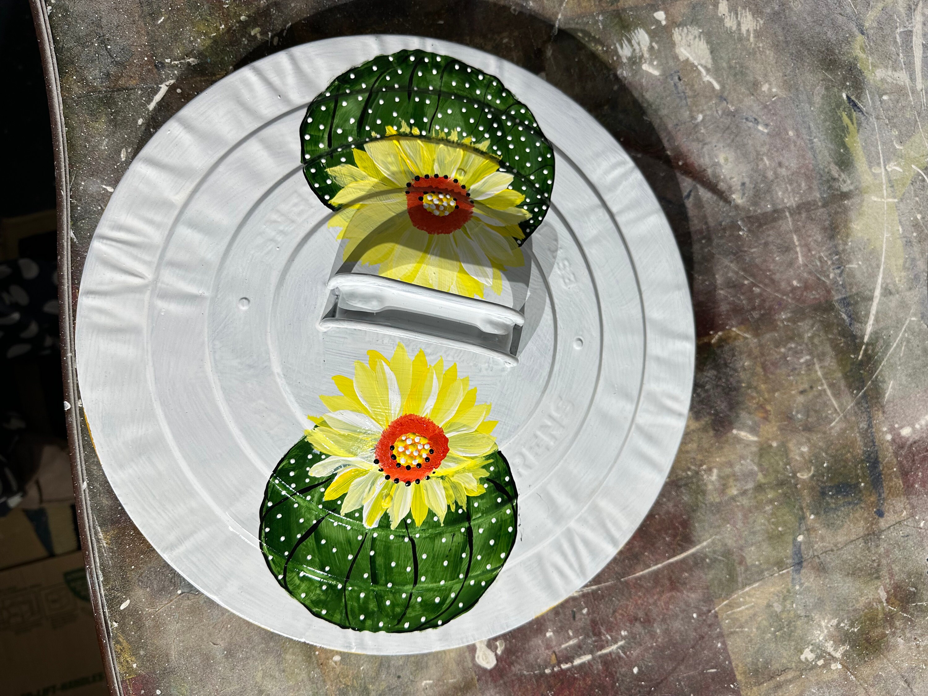 6 Gallon Hand Painted Can - Cactus, Orange/yellow Flowers - Etsy