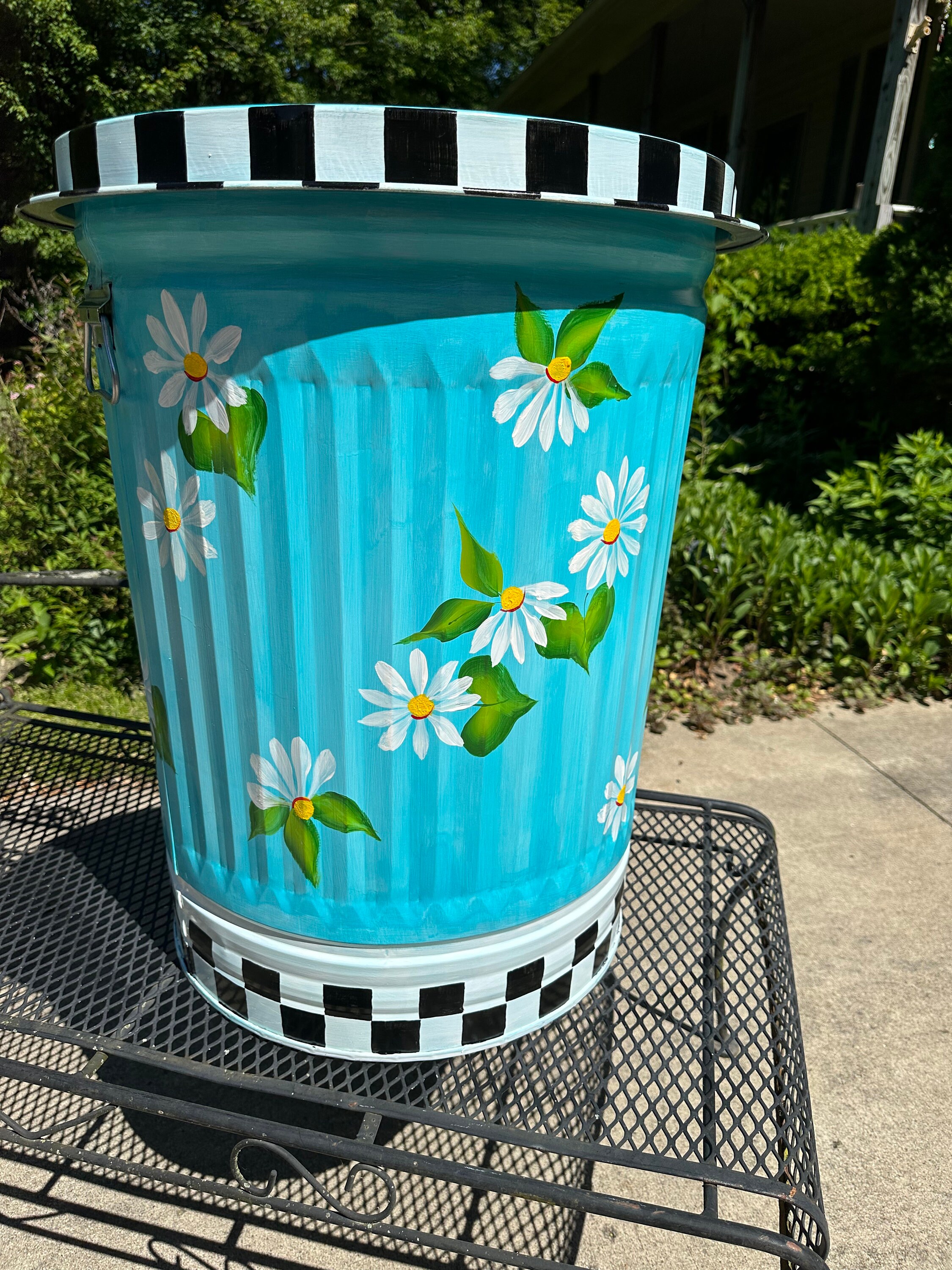 Hand Painted Trash/garbage Can - 30 Gallon Caribbean Blue, Black ...