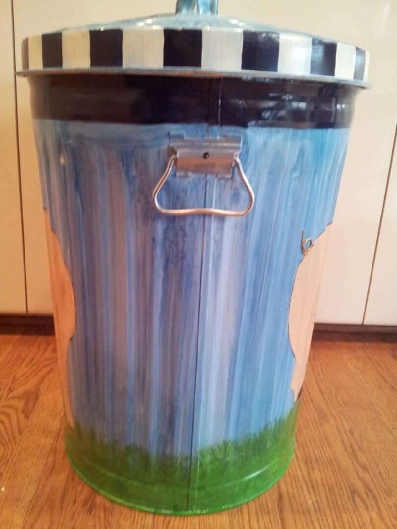 Hand Painted Trash/garbage Can 20 Gallon Blue Sky, Grass and Porky ...