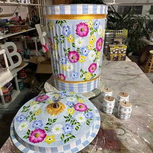 Hand Painted Trash/garbage Can - 30 Gallon - Floral, Dimensional ...
