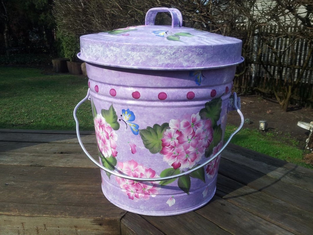Hand Painted Trash/garbage Can - 6 Gallon Purple Texture, Pink ...